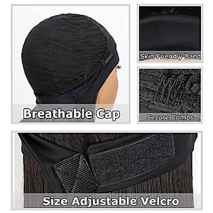 Body Wave Headband Wig Synthetic Natural Color Long Wavy Wig for Black Women Glueless Wig with Headband Attached 180% Density Heat Friendly 22 inch