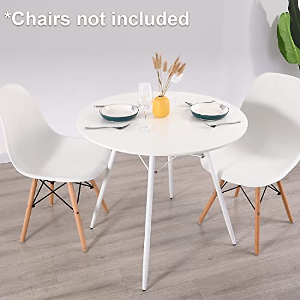 RokiaTek Round Dining Table Dia 31.5" Wood Top Metal Legs Simple Modern Leisure Table for Kitchen Dining Room Cafe Office Conference Coffee Room 2 to 4 People, White