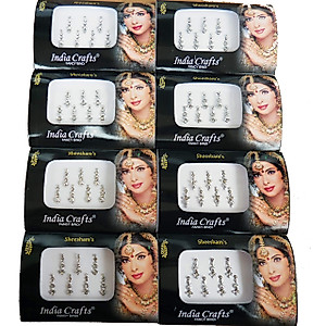 8 Packs- 56 Bindis Combo of Silver/Gold/Black/Multicolored Face Jewels Bollywood tika`