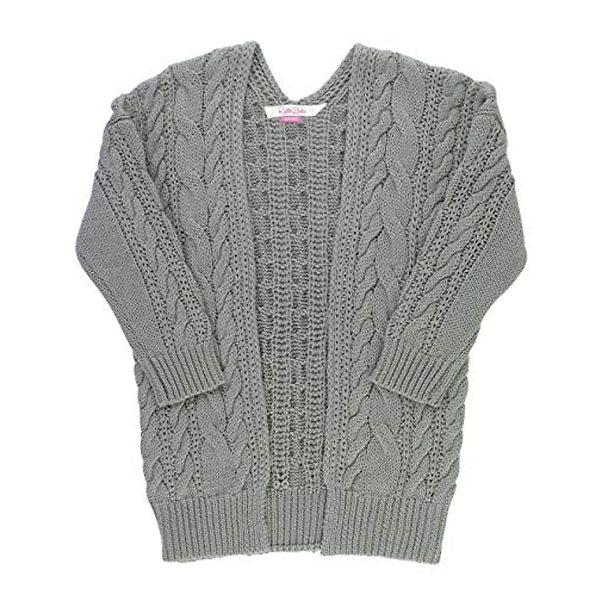 RuffleButts® Girls Gray Chunky Knit Open Style Cardigan - 12-24m