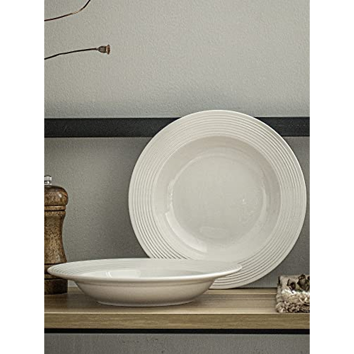 ZWERITOO Rim Pasta Bowls Soup Bowls - Set of 4, Pasta Plate Porcelain Rimmed Bowls, Shallow Bowls for Kitchen, Rimmed White Plates and Bowls Set, Microwave Oven Safe, Mother's Day Gift