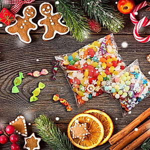 JOVITEC 200 Pieces Christmas Candy Bags Treat Bags Self-Adhesive Cellophane Gift Bags with Snowflake Patterns, 2 Sizes