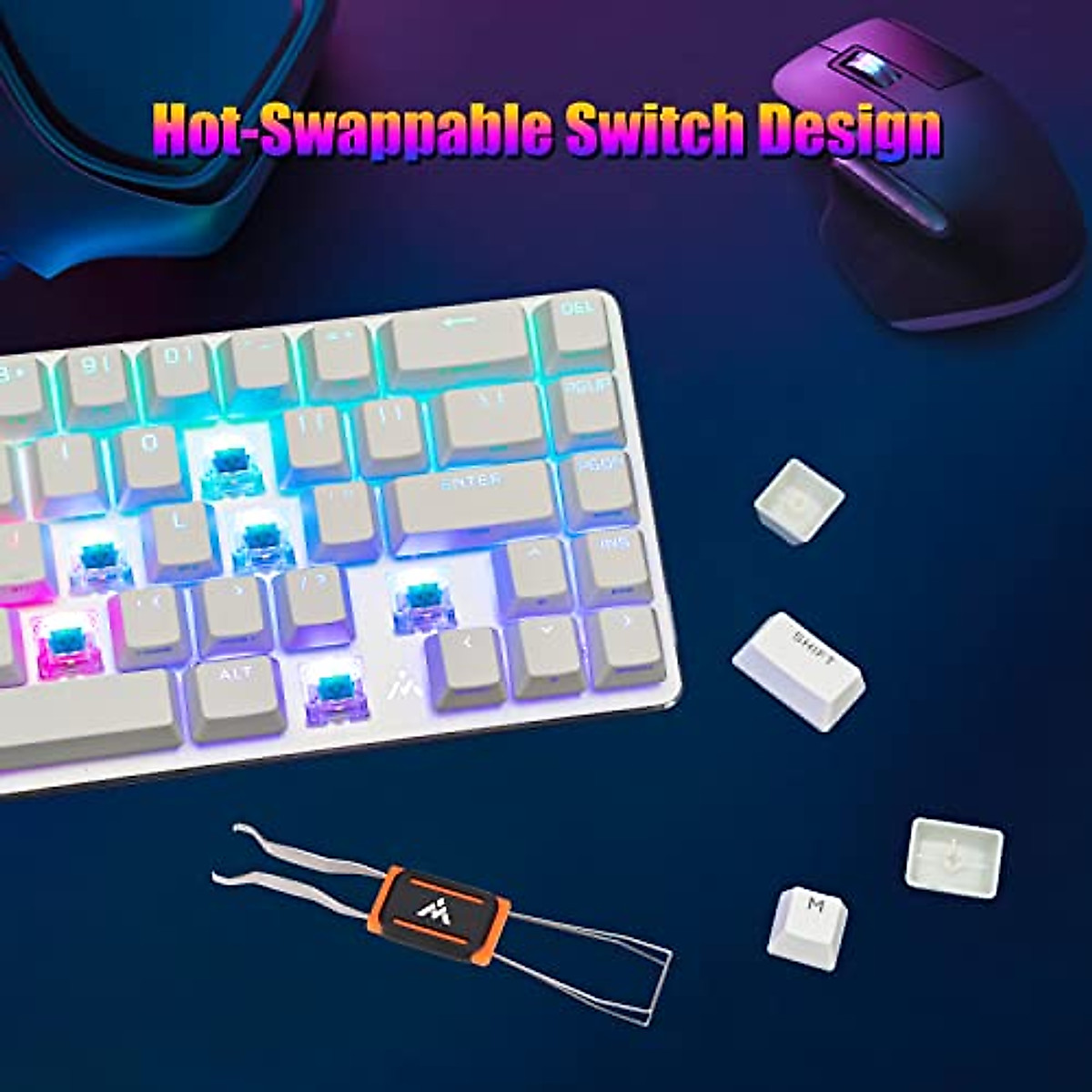 tieti 2.4GHz Wireless/Bluetooth/Mechanical Gaming Keyboard, Hot Swappable Keyboard with RGB Backlit, Full Keys Programmable, 4200mAh Battery, Cherry MX Red Switches