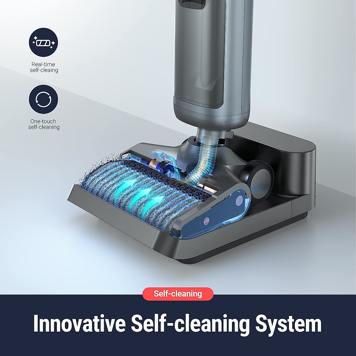 OSOTEK Cordless Wet Dry Vacuum Mop Combo - Unique 180° Flat Wide Floor Brush for Pet Hair, Footprints & Household Messes