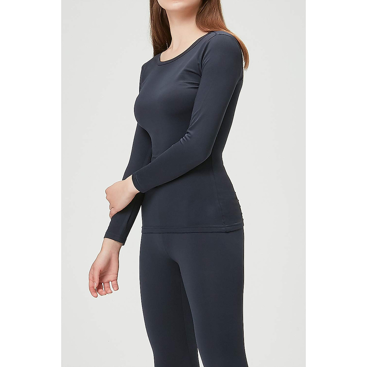 DEVOPS Women's Thermal Underwear Long Johns Top & Bottom Set (Small, Navy)
