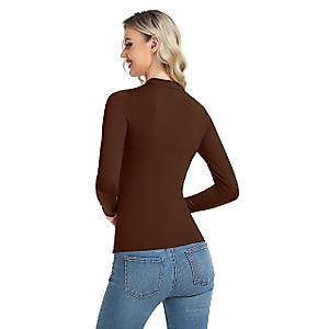 Women Thermal Shirt Fleece Lined Long Sleeve Soft Stretchy Mock Neck Tee Tops Coffee Small