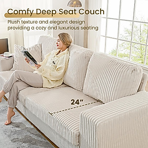 97 in Sofa Couch, Big Comfy Couch for Living Room, Cloud Couch with Oversized Armchair, Small Sofa with 24 in Deep Seat, Velvet Couch for Home and Apartment, Modern Couch, 3 Seater Couch, Beige
