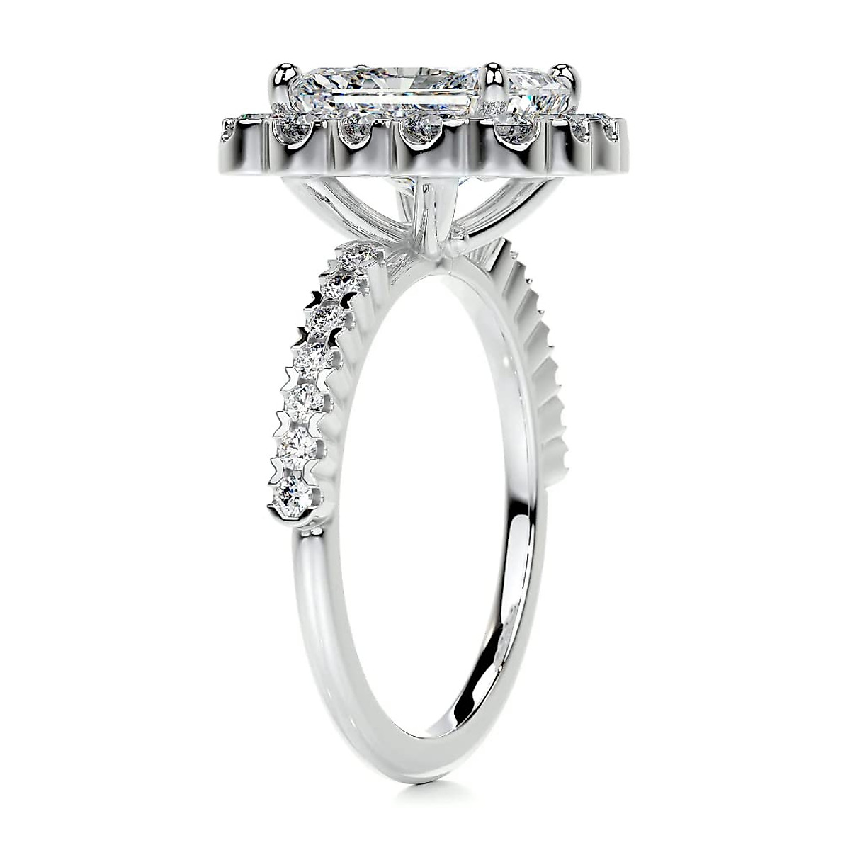 Solid Gold Handmade Engagement Rings 2 CT Radiant Cut Moissanite Diamond Halo Bridal Wedding Rings for Anniversary Propose Gifts (925 Sterling Silver)