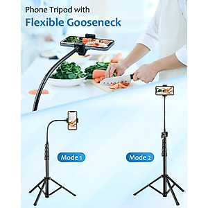 Phone Tripod, 80" Tall Tripod for iPhone with 13" Adjustable Gooseneck, Cell Phone Tripod with Remote and Phone Holder, Overhead Tripod Stand for iPhone 15 14 13 12 Android Phone