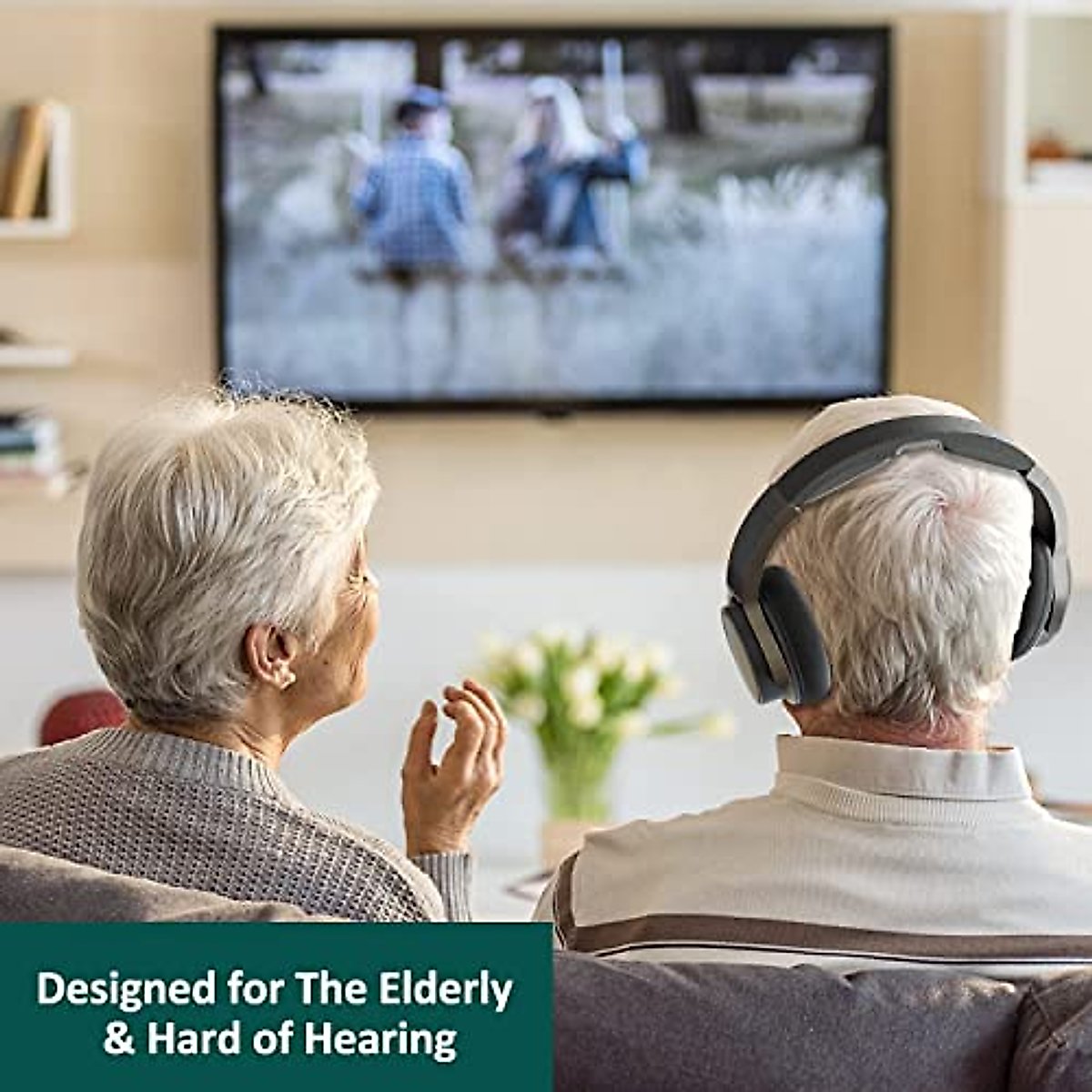 Caymuller Wireless Headphones for TV Watching with 2.4G Digital RF Transmitter Charging Dock Hi-Fi Soft Over-Ear Headset Ideal for Seniors or own Zone, Easy Plug and Play 160ft Range No Audio Delay