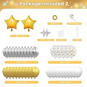 Birthday Decorations for Women Girls | White Gold Birthday Party Decorations | Happy Birthday Decorations | Happy Birthday Banner(Pre-Strung) | Birthday Balloons Arch, Foil Curtain,Hanging Swirl