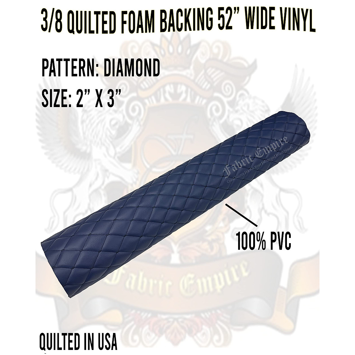 Vinyl Quilted Foam Fabric with 3/8" Foam Backing Upholstery / 52" Wide/Sold by The Yard/FABRIC EMPIRE (Blue hq Black Threading)