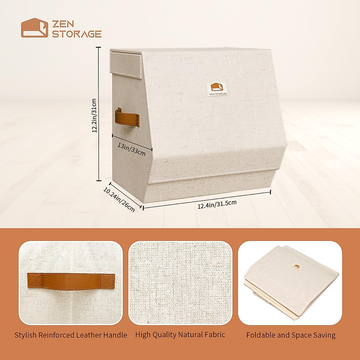 Linen Fabric Storage Bin with Magnetic Closures, Kid Toy Organizer and Storage with Removable Divider, Foldable Storage Bin for Clothes, Towels,Toys, Snacks, Gaming Accessories, Beige, 2Pack