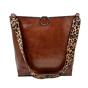 FiveloveTwo Ladies Women 2Pcs Handbag Leopard Print Shoulder Crossbody Bag PU Leather Totes Hobo Purse Clutch Brown