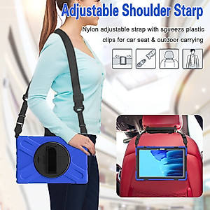 Rugged Case for Samsung Galaxy Tab A7 10.4" 2022/2020(SM-T500/T503/T505/T507/T509), Portable Hybrid Shock-Proof Cover with 360° Rotatable Hook&Loop Handle,Shoulder Strap (Blue)