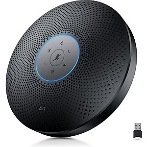 Bluetooth Speakerphone - EMEET M2 Max 48kHz Professional 4 HD Mics Conference Speaker up to 15 People, VOICEIA Noise Reduction & Enhanced 360° Voice Pickup, USB Dongle Daisy Chain For Home Office Gray