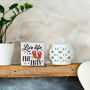 Wooden Box Sign Desk Decor for Table Shelf House Living Room Bedroom Bar Summer Outdoor Wall Decoration Rustic Farmhouse Style Funny Beach Sign Summer Vacation Beach Decor Beach Gifts