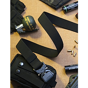 JUKMO Tactical Belt, Military Hiking Rigger 1.5" Nylon Web Work Belt with Heavy Duty Quick Release Buckle (Black, Medium)