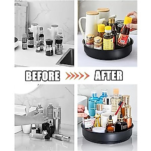 RHBLME 2 Pack Lazy Susan Turntable Organizer, 10 Inch Black Non Skid Spinning Spice Rack, Stainless Steel Lazy Susan Organizer for Cabinet, Countertop, Refrigerator, Pantry