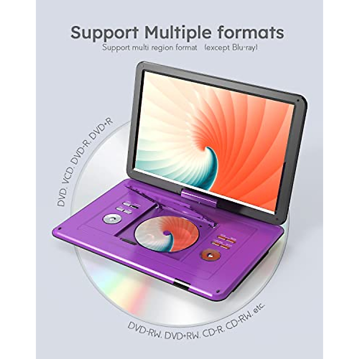 BOIFUN 17.5" Portable DVD Player with 15.6" Large HD Screen, 6 Hours Rechargeable Battery, Support USB/SD Card/Sync TV and Multiple Disc Formats, High Volume Speaker, Purple