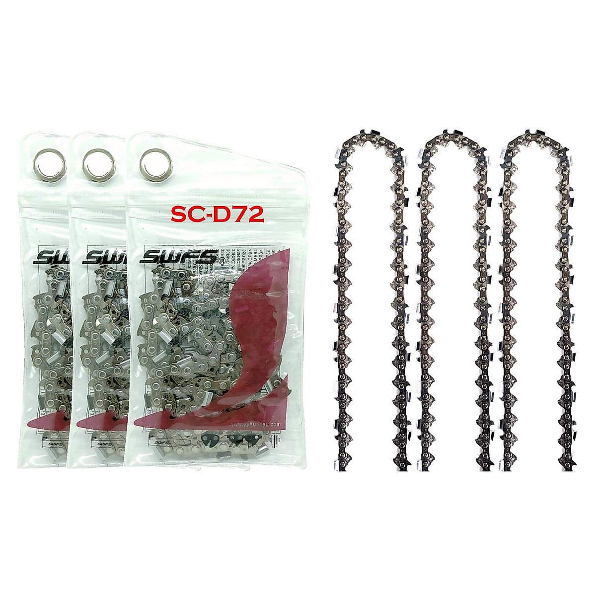 SWFS Reliable (3-PACK) Replacement D72 Full Chisel Saw Chain for 20 Inch Bar, Fits Husqvarna, Poulan, Craftsman, Makita, Stihl and others