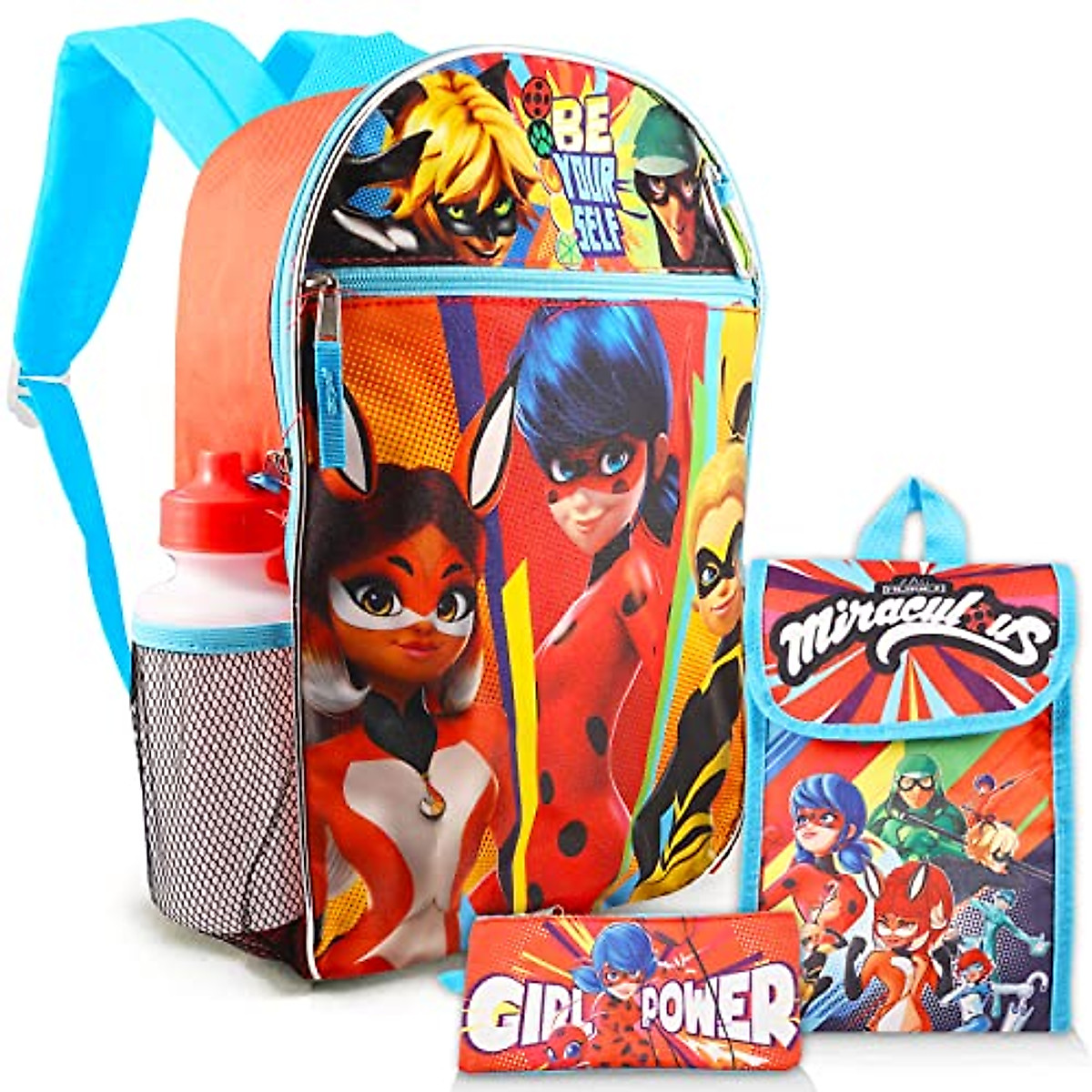 Miraculous Ladybug Backpack and Lunch Box Set - Bundle with Miraculous Ladybug School Bag, Insulated Lunch Bag, Water Bottle, and More (Miraculous Ladybug School Supplies)