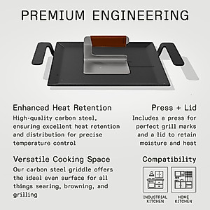 Made In Cookware - Carbon Steel Half Griddle + Grill Press - (Like Cast Iron, but Better) - Professional Cookware - Crafted in Sweden - Induction Compatible