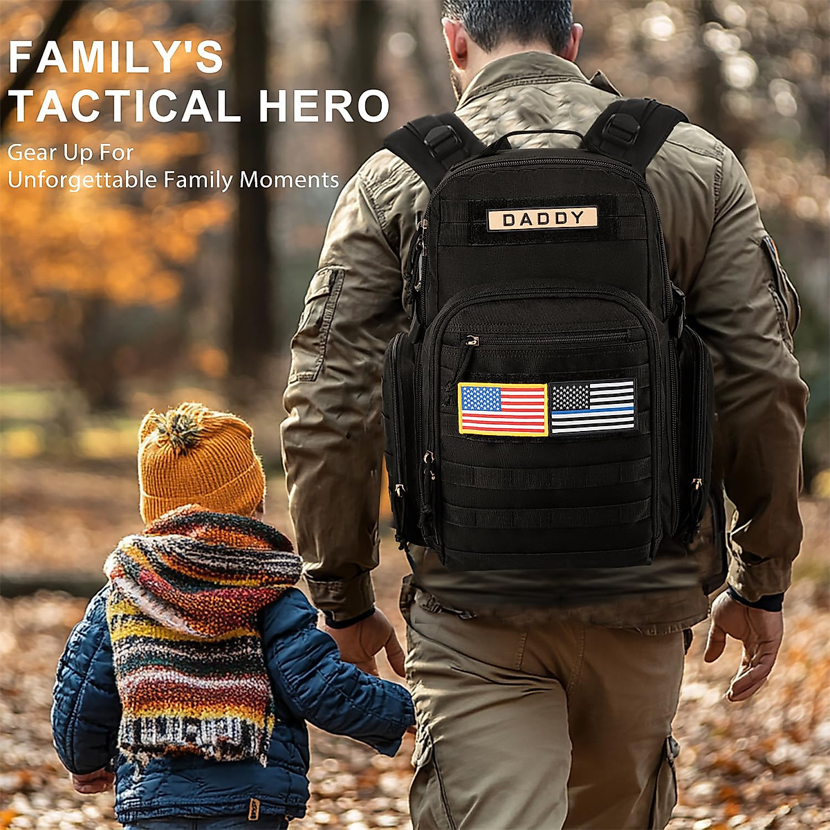 MIRACOL Military Diaper Bag for Men - Waterproof Multi-Pocket Organization Diaper Backpack for Travel Hiking Camping - Baby Gear for Active Dad Black