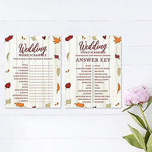 Andaz Press Fallin' in Love Autumn Fall Leaves Wedding Party Collection, Wedding Word Scramble Bridal Shower Game Cards, 20-Pack