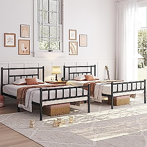 Yaheetech 2 Pcs 13 inch Twin Size Metal Bed Frame with Headboard and Footboard Platform Bed with Storage No Box Spring Needed Mattress Foundation, Black