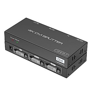 DVI Splitter 1 in 2 Out 2 Port DVI Dual Monitors Distribution Duplicator Video Splitter Support EDID Management Resolution up to 4K30Hz for PC Laptop DVR Projector HDTV