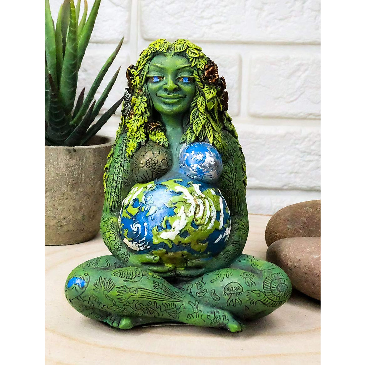 Ebros Gift Millennial Gaia Green Earth Mother Nature Goddess Te Fiti Statue by Oberon Zell in Vivid Colors Home and Garden Decorative Figurine (Miniature 4" Tall)