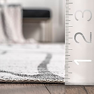 nuLOOM Lanette Abstract Leaves Machine Washable Ultra Thin Area Rug, 4' x 6', Light Grey