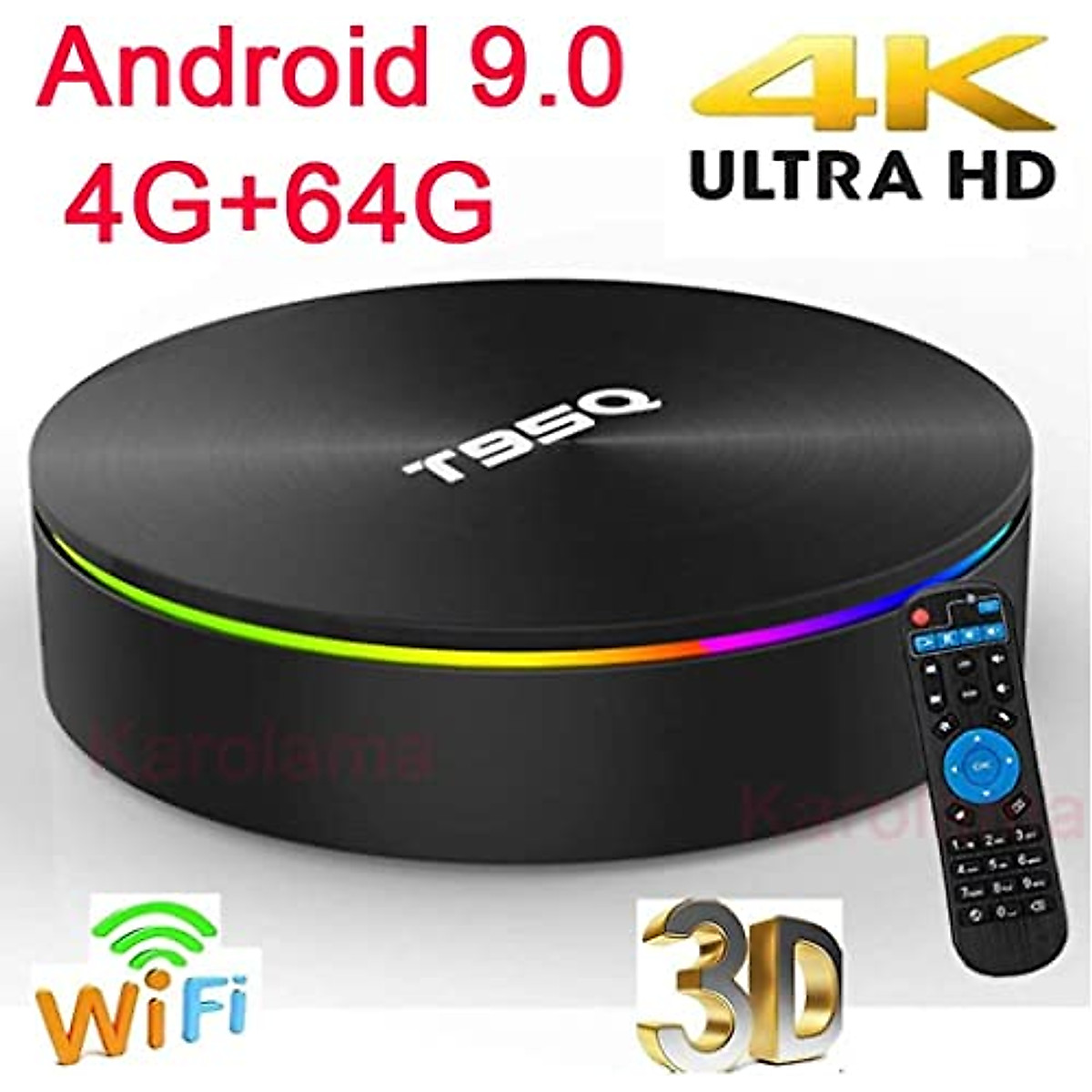 Android TV Box Android 9.0 OS Smart TV Box 4GB 64GB T95Q Support USB 3.0 BT 4.1 2.4G- 5G Dual-Band Wi-Fi 3D 4K Full HD H.265 100M Android Mini PC with Wireless Keyboard Remote (Backlit) TTV Box