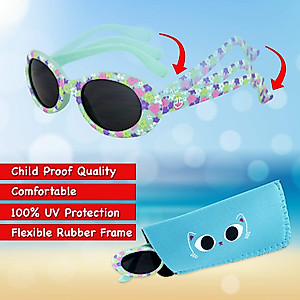 Optix 55 Baby Sunglasses, 100% UV Protection Infants & Toddlers Sunglasses, Smoked Lenses Reduces Glare for Ages 0-12 Month to 3 Years - Rubber Injected Frame with Matching Pouch (Light Blue, smoked)