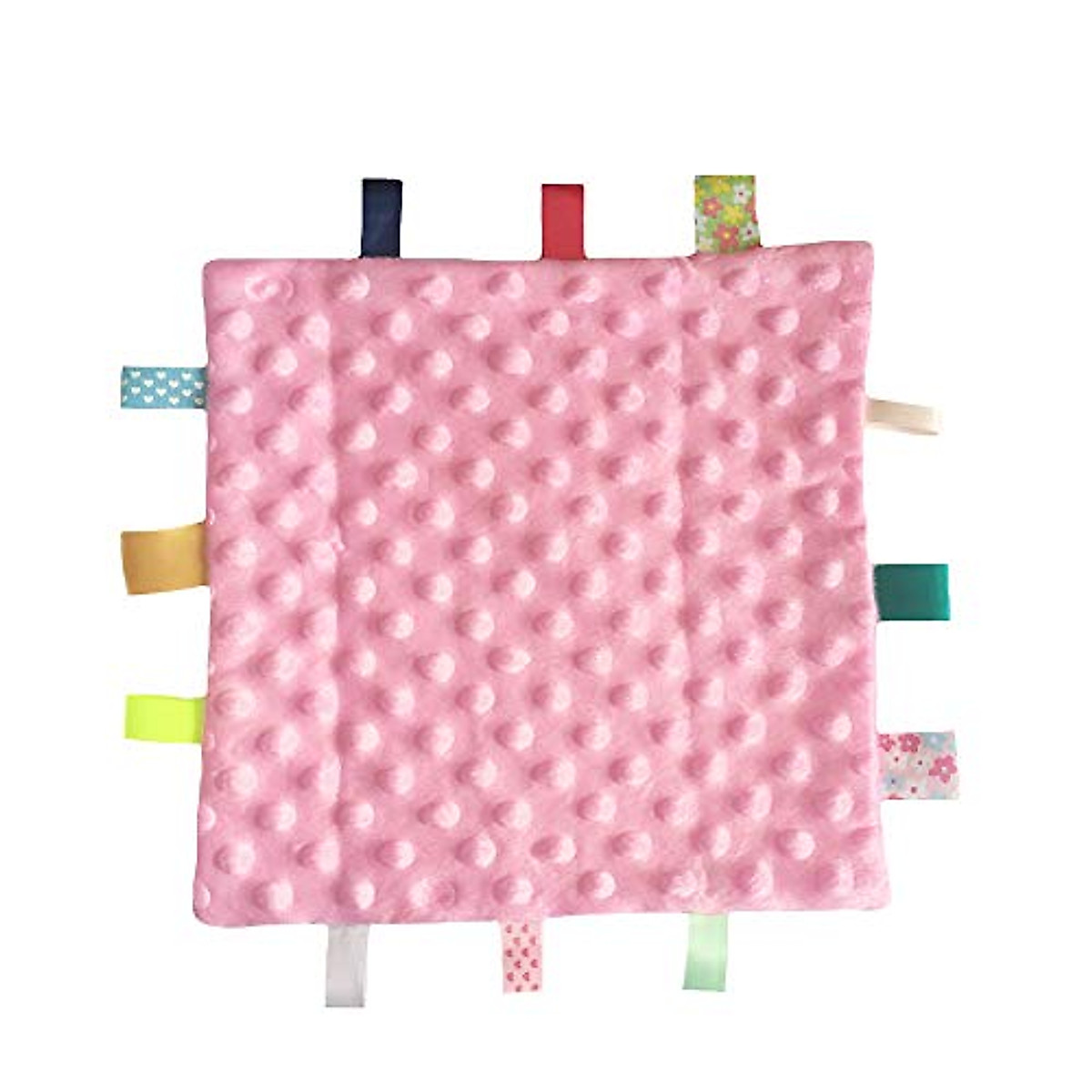 G-Tree Pink Baby Tag Comforter Taggy Blanket, Security Blanket with Multi-Coloured Tag, Taggy Plush Comforter - Pale Pink Textured Underside