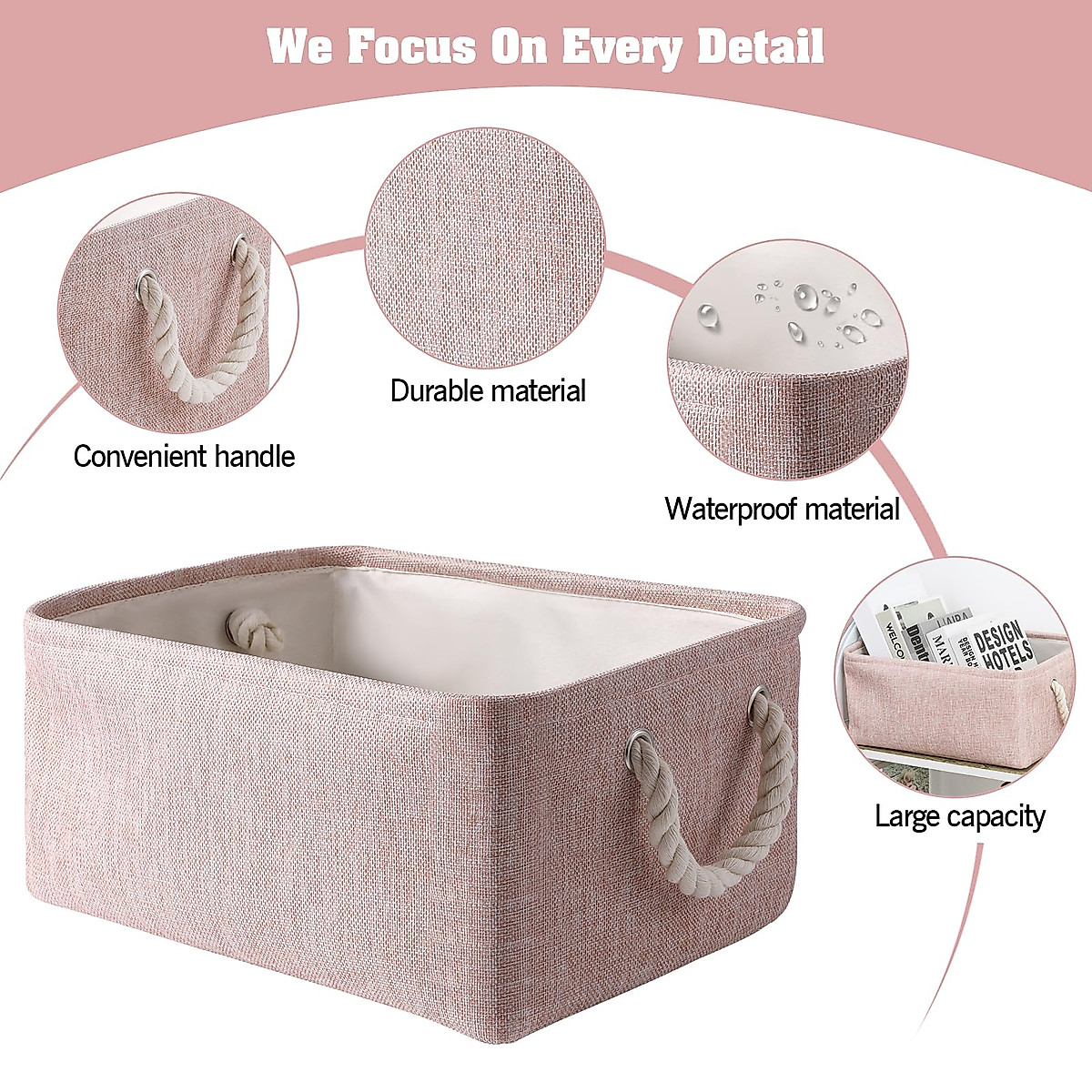 SAMORADREA 8 Pack Decorative Baskets Storage Box Cubes Containers Storage Basket Bins Fabric Baskets W/Handles for Shelves Clothes Office, Bedroom, Parlor, home, Garage (Pink)