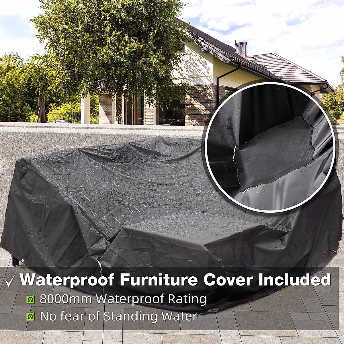 COMLAX FIELD Patio Furniture Set, 6 Pieces Outdoor Couch Sectional, L Shaped Patio Sofa, Metal Patio Couch Sectional with Side Table, Outdoor Seating Conversation Set, Grey