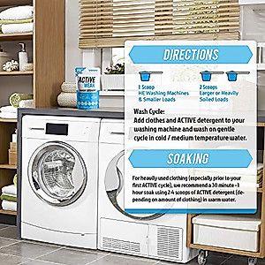 Active Wear Laundry Detergent & Soak - Formulated for Sweat and Workout Clothes - Natural Performance Concentrate Enzyme Booster Deodorizer - Powder Wash for Activewear Gym Apparel (90 Loads)