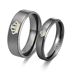 SunnyHouse Jewelry His or Hers Matching Set His Queen Her King Titanium Stainless Steel Couple Ring in a Gift Box