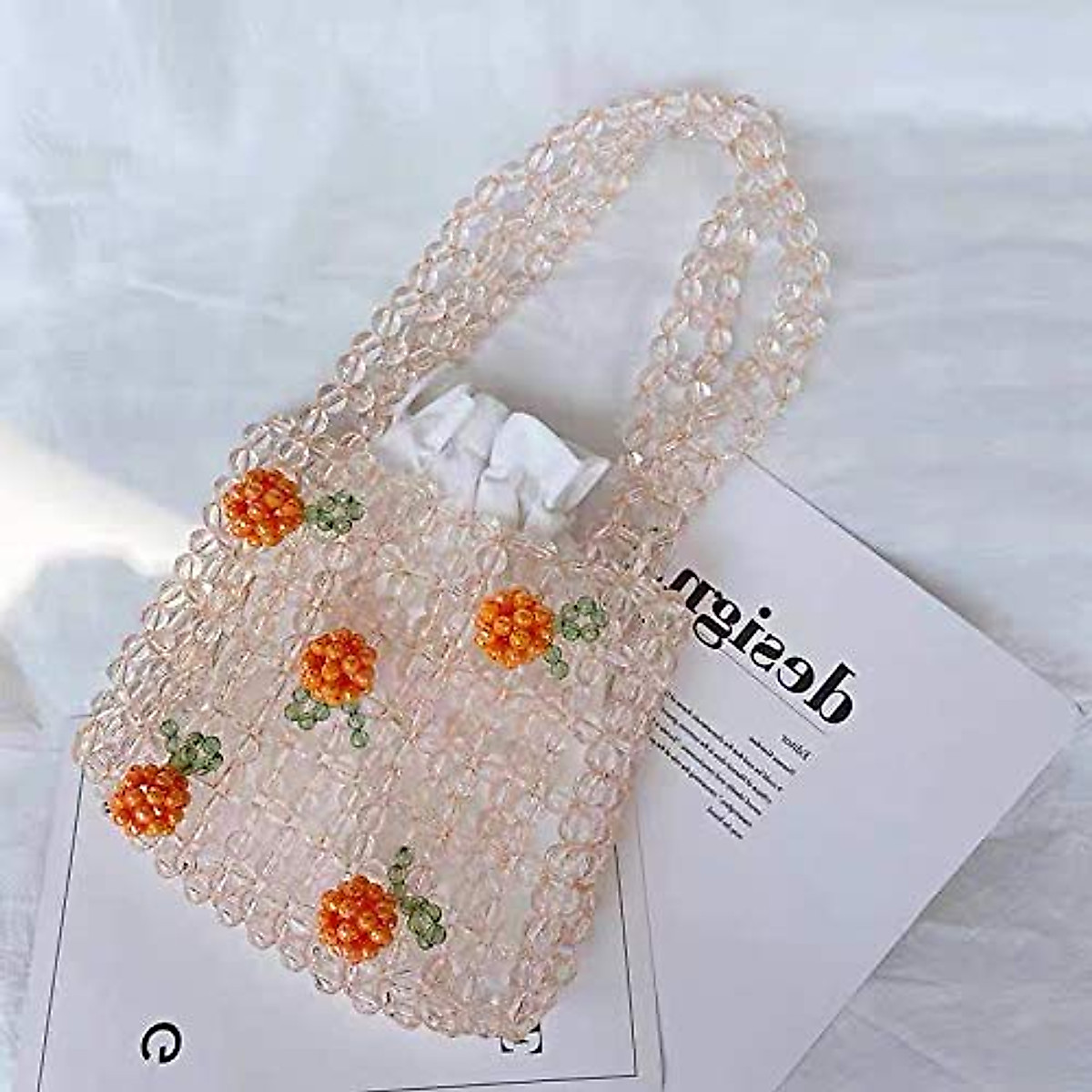 Abvokury YIFEI Women Orange Colored Transparent Flower Beaded Acrylic Shoulderbag Evening Bags for Wedding Party