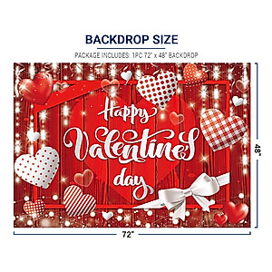 Allenjoy 72" x 48" Happy Valentine's Day Backdrop 14 February Valentines Romance Banner Love Couple Anniversary Party Supplies Red Heart Balloons Decoration Valentine Photography Background
