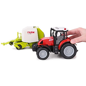 Toyland® 37cm Red Tractor & Trailer with Lights & Sound - Childrens Farm Toys (Tractor & Baler)
