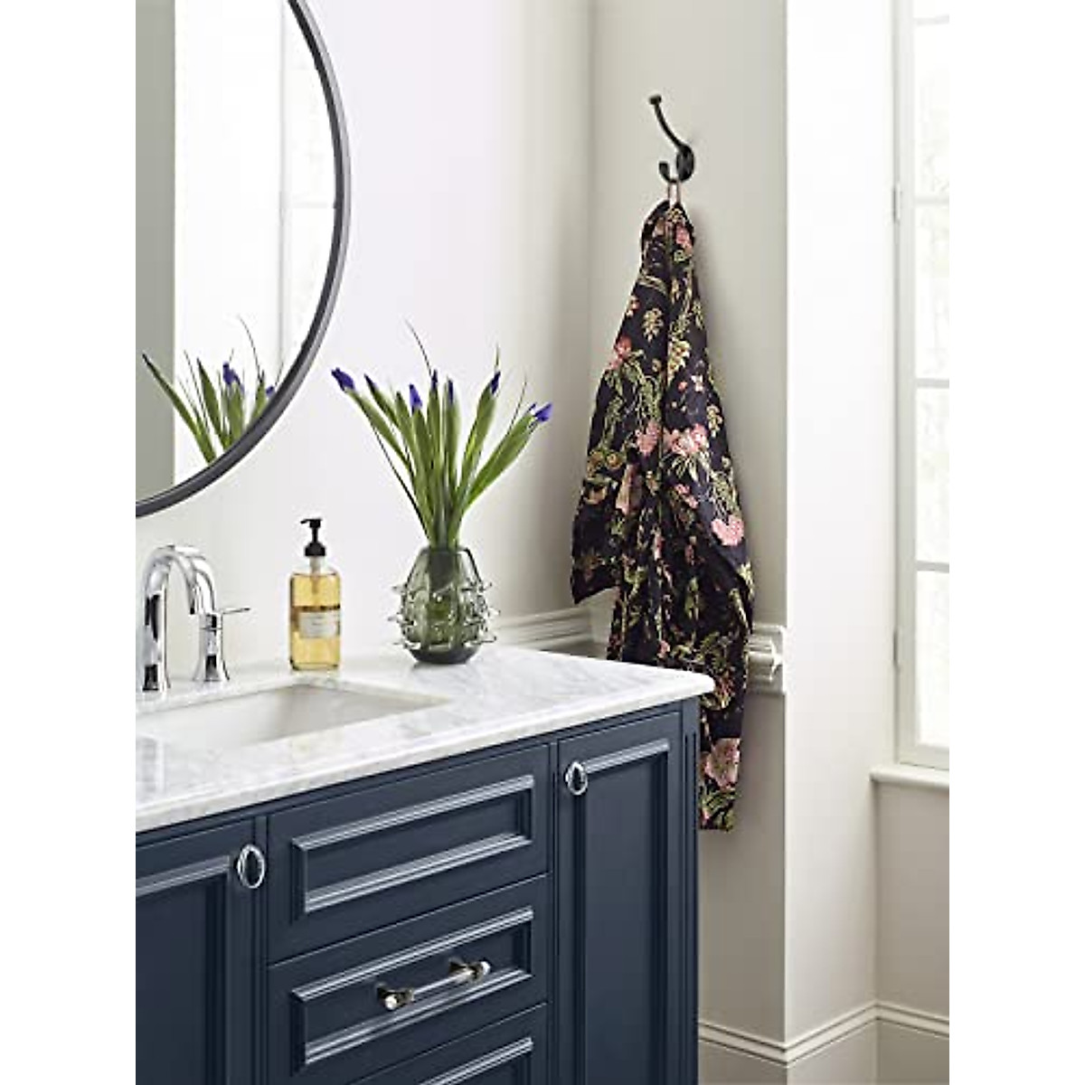 Amerock H55465MB | Adare Double Prong Decorative Wall Hook | Matte Black Hook for Coats, Hats, Backpacks, Bags | Hooks for Bathroom, Bedroom, Closet, Entryway, Laundry Room, Office