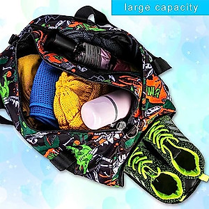 Kids Duffle Bag, Boys Gymnastics Bag with Shoe Compartment, Dinosaur Travel Bag Teens Sports Carry on Weekend Duffel Bag