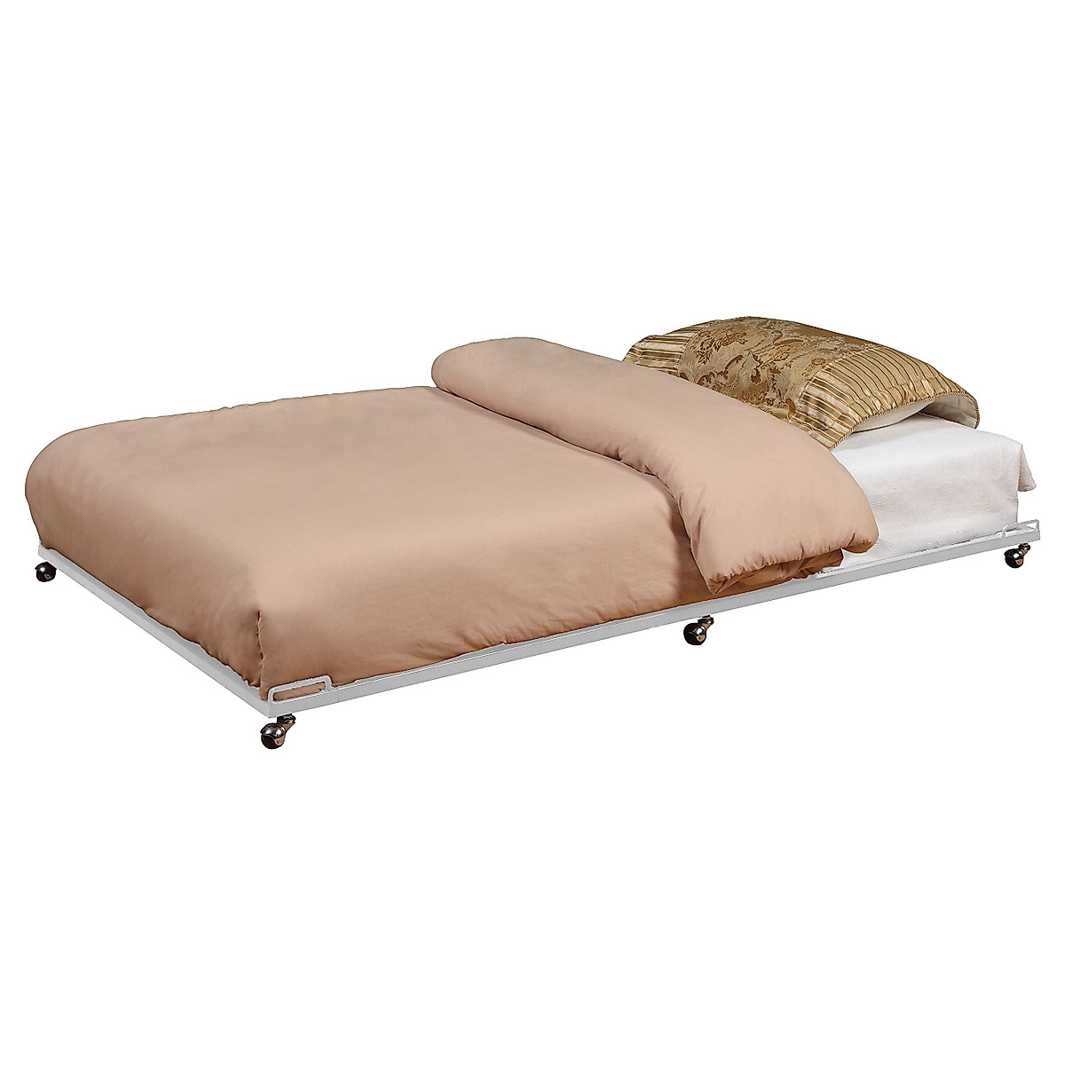 KB Designs - Twin Roll-Out Metal Trundle Bed Frame with Wheels, White