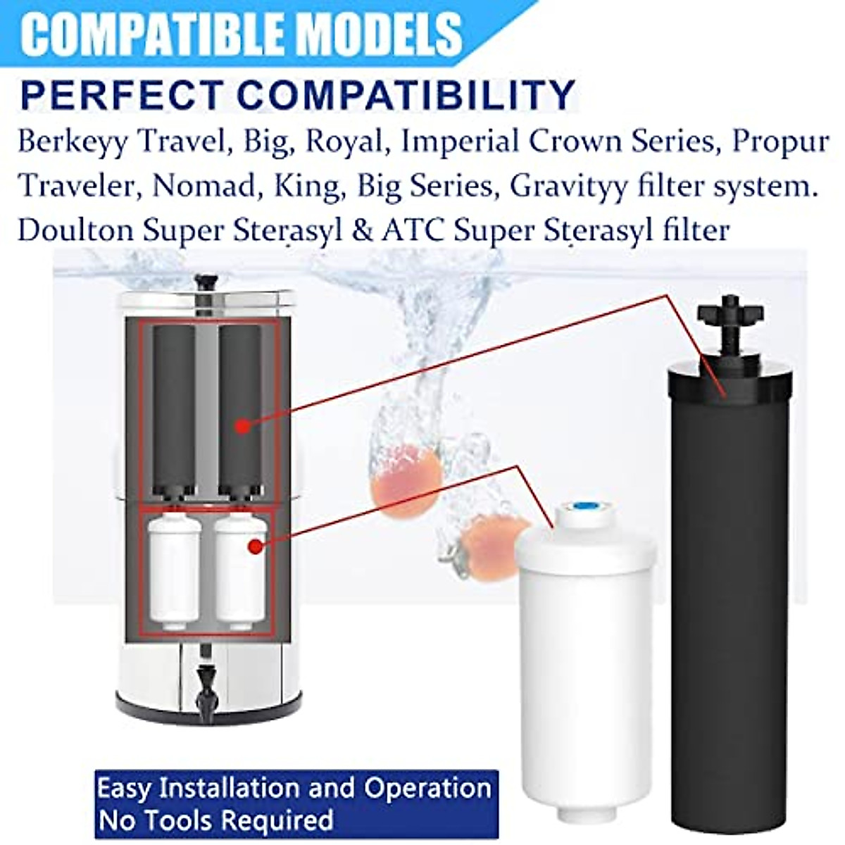 Water Filter System Compatible with Berkeyy, 4 Pack Black Elements Filters Fit Kingg, Big Series Water Filters Replacement