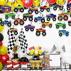 Truck Hanging Swirl Banner Party Decorations 60 Pieces Race Car Cutout Glitter Foil Streamers for Kids Racing Car Birthday Party Supplies Baby Shower Home Wall Ceiling Garden Decor
