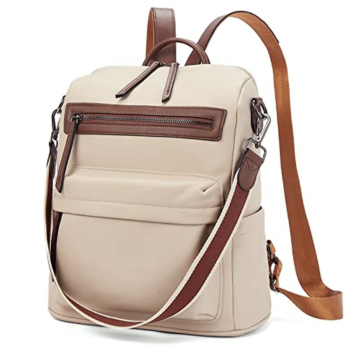 BOSTANTEN Leather Backpack Purse for Women Fashion Designer Shoulder Bag Convertible Travel Backpack Purses Beige-brown