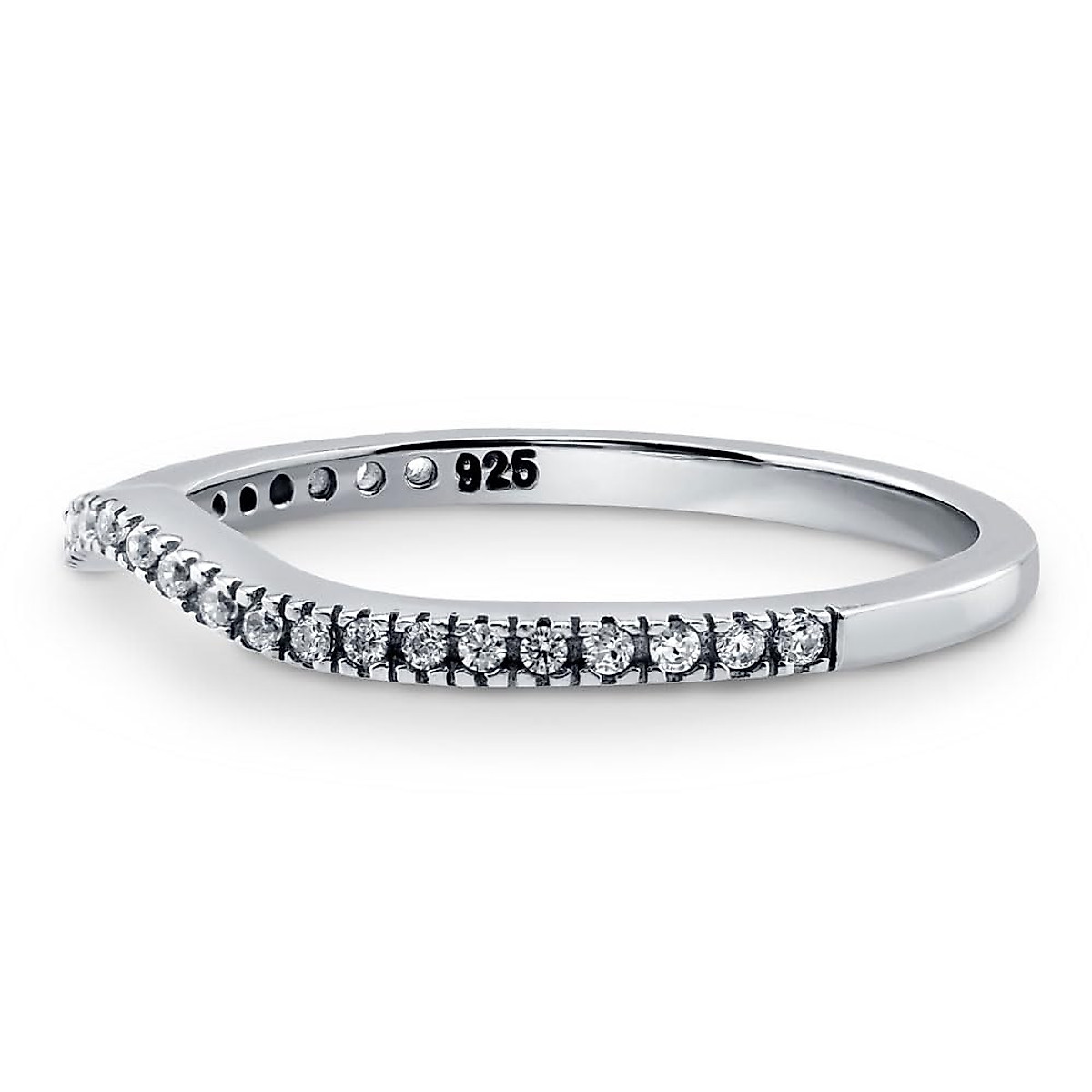 BERRICLE Sterling Silver Wishbone Wedding Rings Micro Pave Set Cubic Zirconia CZ Curved Half Eternity Ring for Women, Rhodium Plated Size 6.5